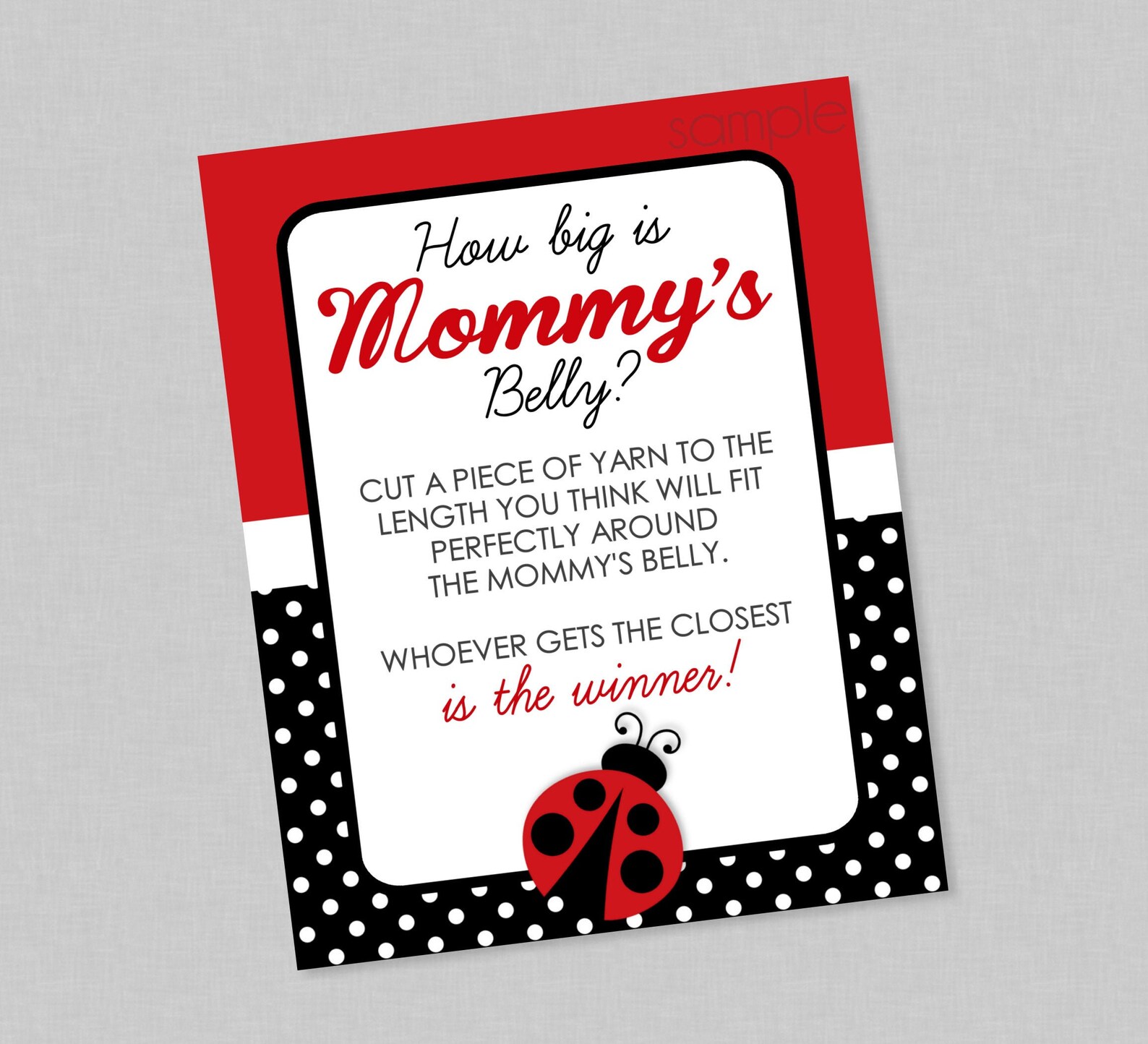 Ladybug How Big is Mommy's Belly Game Shower Sign - INSTANT DOWNLOAD ...