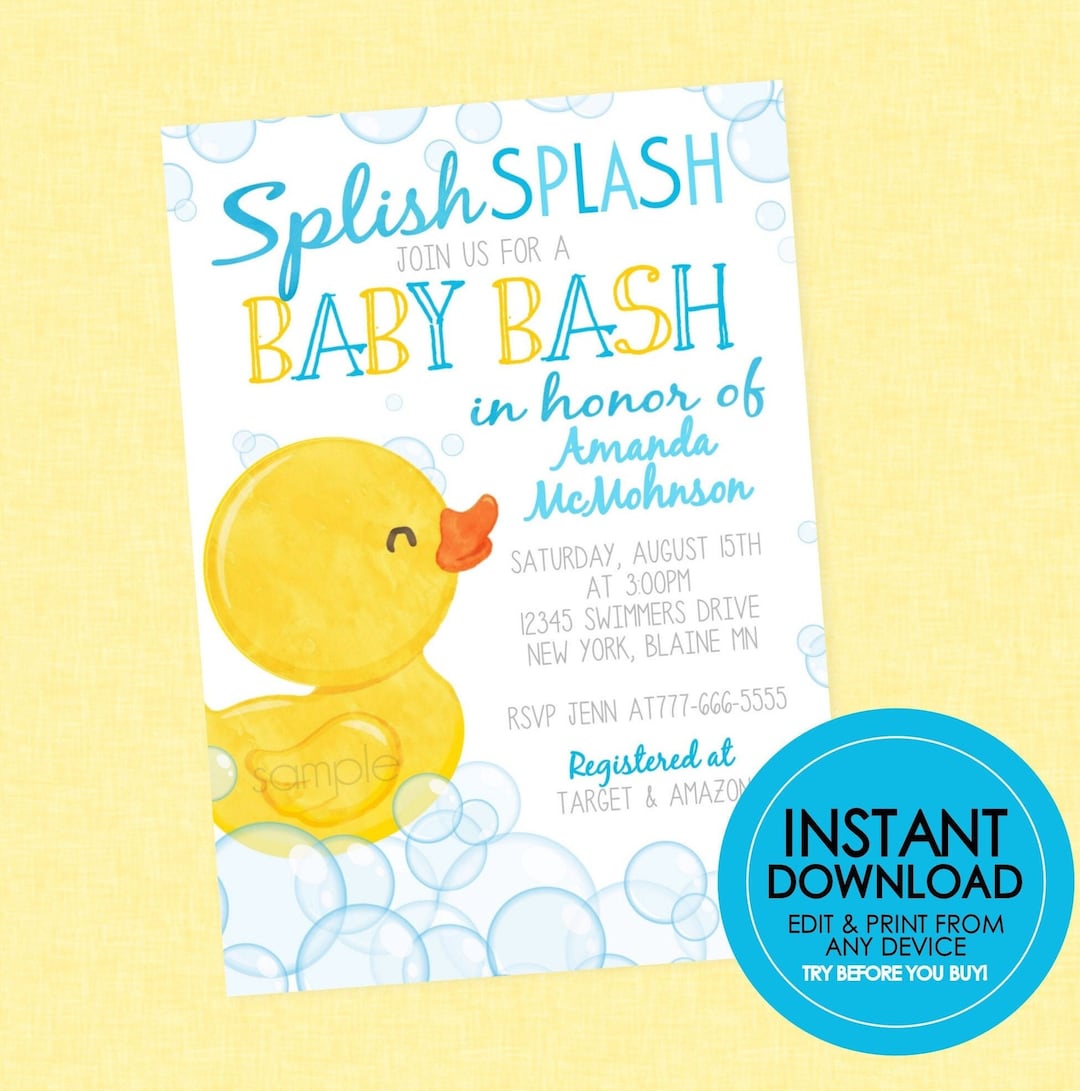 Rubber Duck Baby Shower Invitation - EDITABLE INSTANT DOWNLOAD - Duck ...
