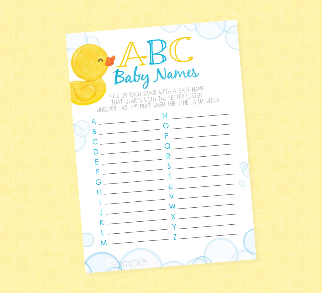 Rubber Duck ABC Baby Names Shower Game - INSTANT DOWNLOAD - Duck Baby ...