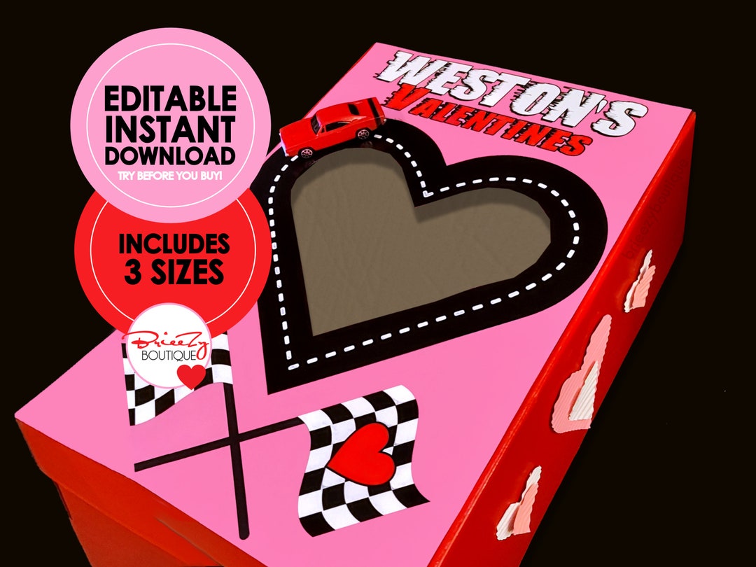 Race Car Track Printable for Valentines Box - EDITABLE INSTANT DOWNLOAD ...