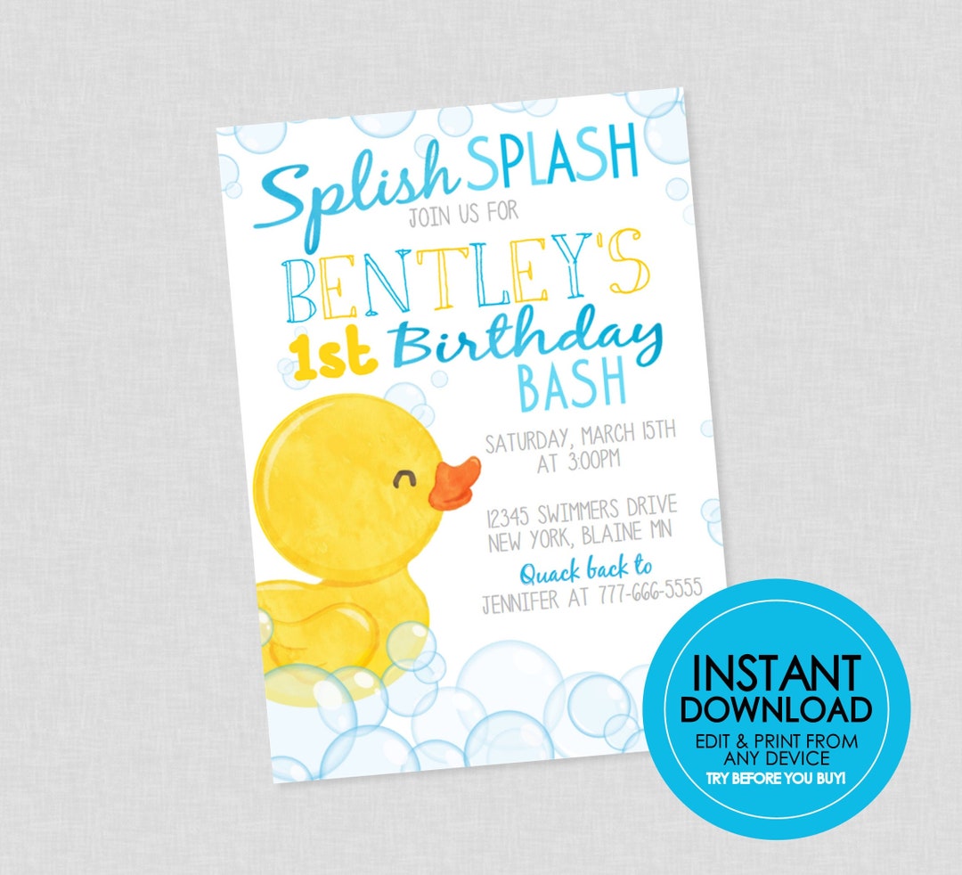 Rubber Duckie Birthday Invitation | EDITABLE INSTANT DOWNLOAD | Rubber ...