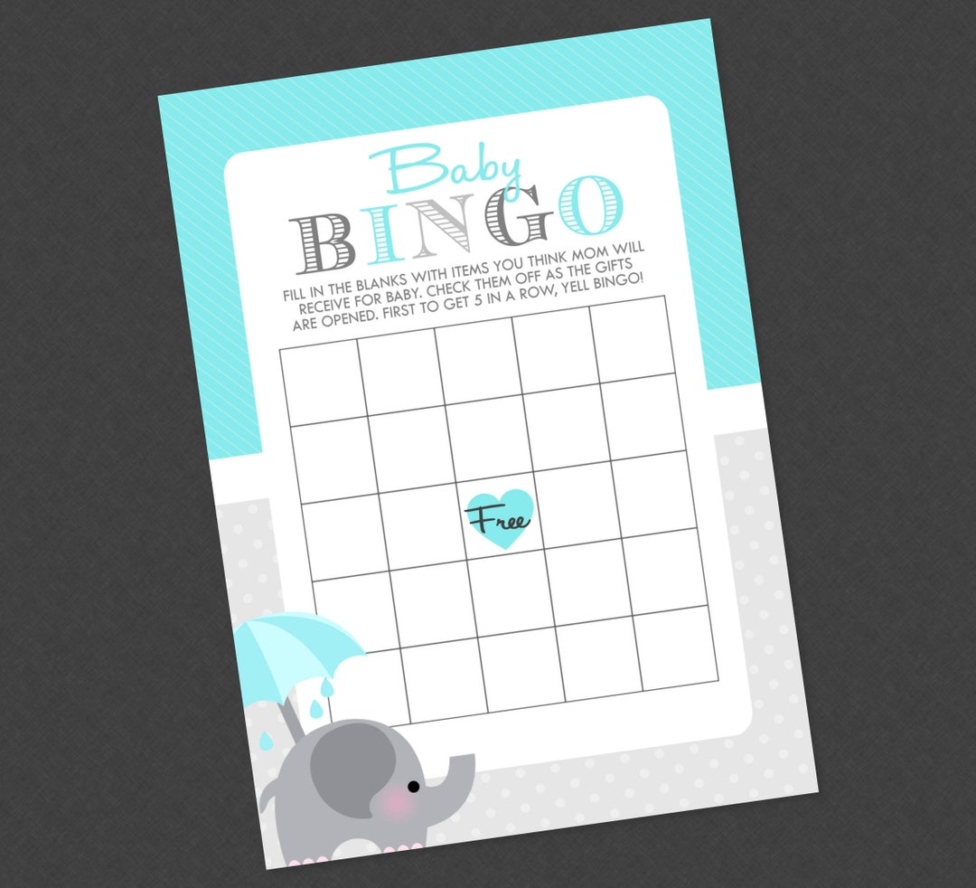Elephant Baby Shower Bingo INSTANT DOWNLOAD Elephant Baby Shower Games ...