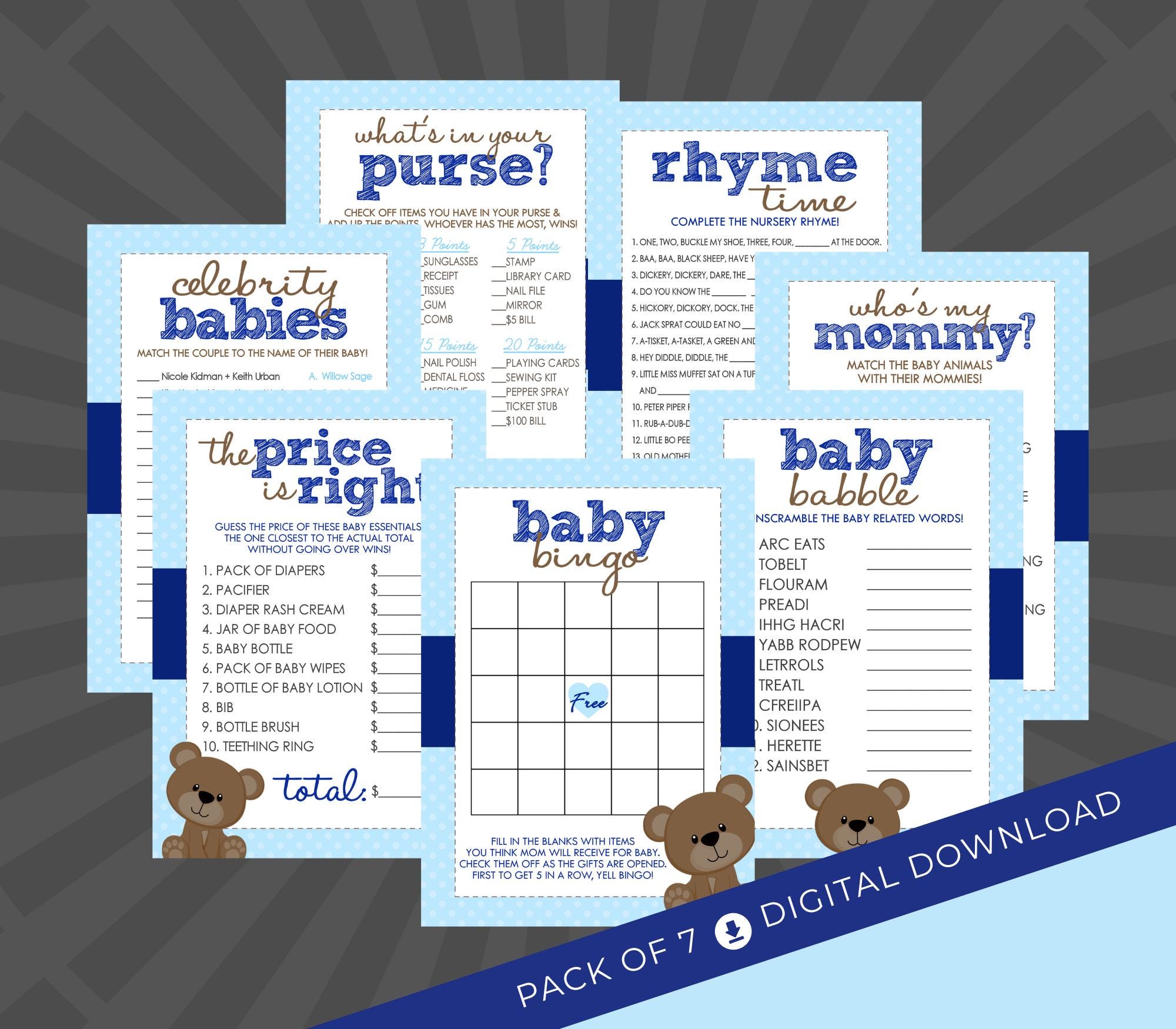 Teddy Bear Baby Shower Game Pack - INSTANT DOWNLOAD - Teddy Bear Baby ...