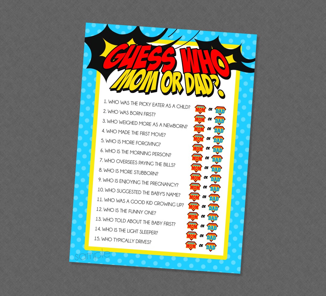 Superhero Guess Who Mommy or Daddy Baby Shower Game - INSTANT DOWNLOAD ...