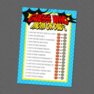 Superhero Guess Who Mommy or Daddy Baby Shower Game - INSTANT DOWNLOAD ...
