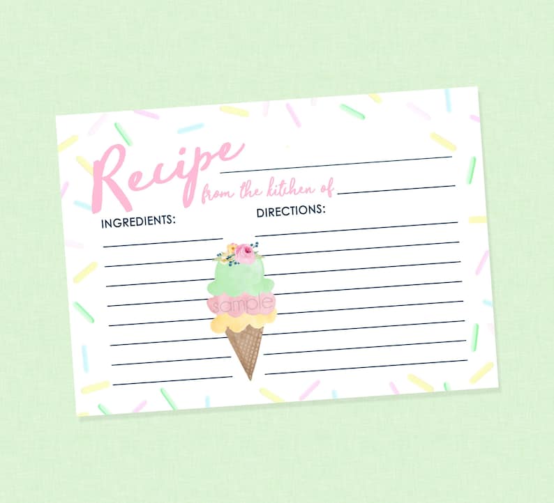 Ice Cream Recipe Cards INSTANT DOWNLOAD Recipe Card - Etsy