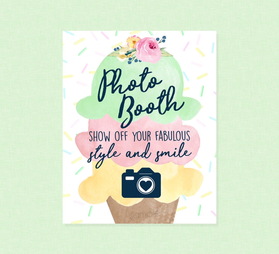 Ice Cream Photo Booth Party Sign - INSTANT DOWNLOAD - Ice Cream Party ...
