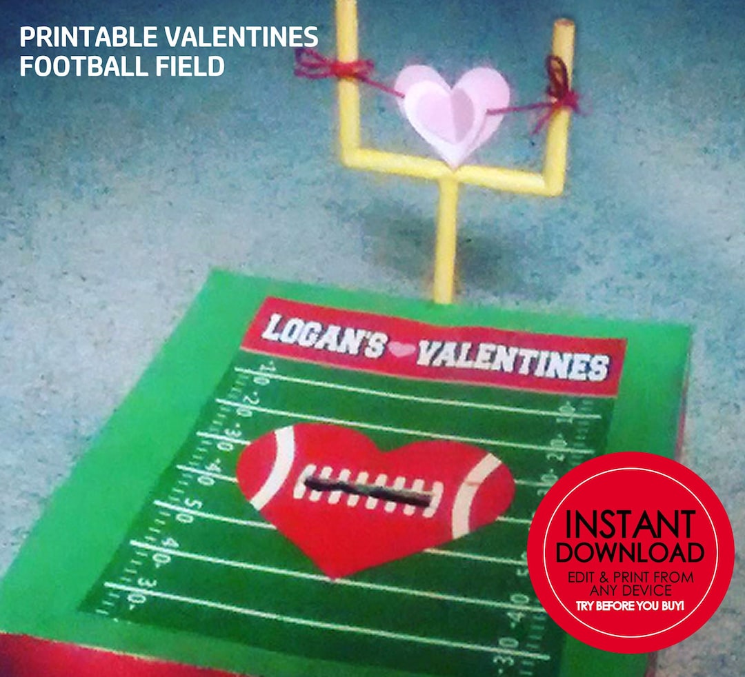 Printable Valentines Football Field for Box EDITABLE INSTANT DOWNLOAD ...