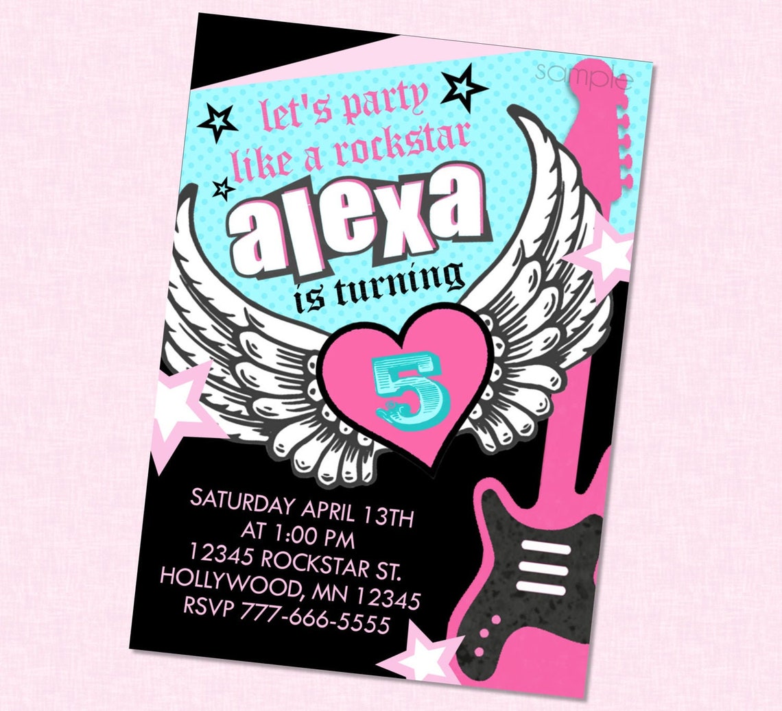 Rocker Girl Birthday Invite Girly Rockstar Birthday Rockstar - Etsy