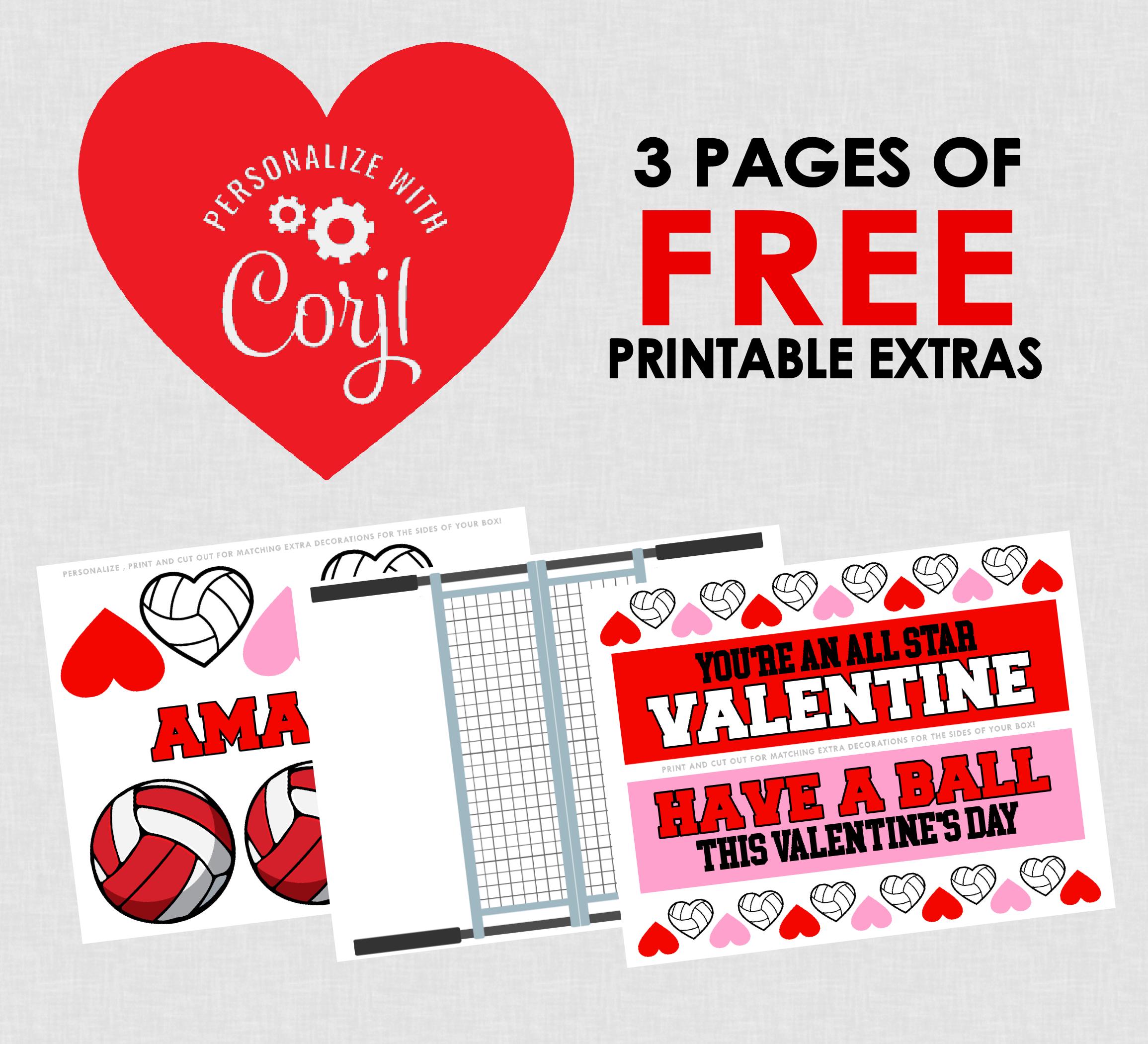 Printable Valentines Volleyball Court for Box - EDITABLE INSTANT ...