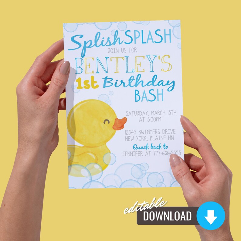 Rubber Duck 1st Birthday Invitation | EDITABLE INSTANT DOWNLOAD | Duck ...