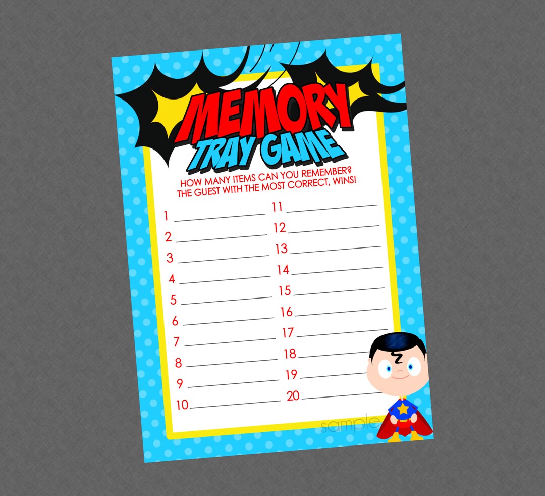 Superhero Memory Tray Baby Shower Game - INSTANT DOWNLOAD - Superhero ...