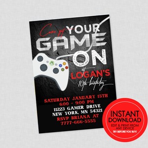 Get Your Game on Birthday Invite EDITABLE INSTANT DOWNLOAD Gaming ...
