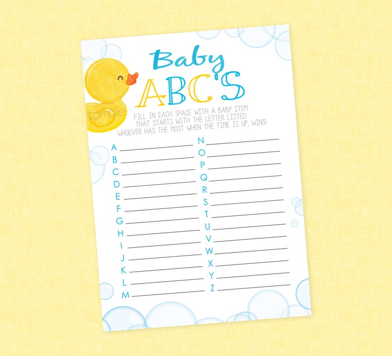 Rubber Duck ABC Baby Items Shower Game INSTANT DOWNLOAD | Etsy