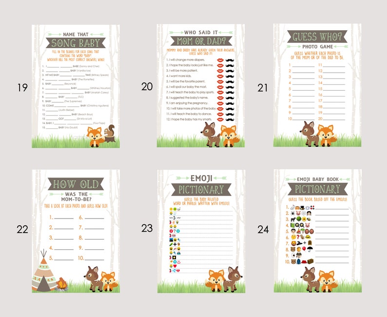 Woodland Baby Shower Games PICK ANY 7 30 Games to Choose - Etsy