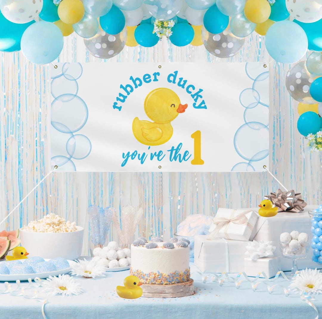 Rubber Ducky You're the 1 Hanging Vinyl Birthday Banner | Duck First ...