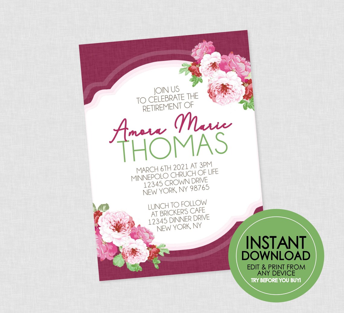 Elegant Floral Party Invitation FOR ANY EVENT Editable - Etsy