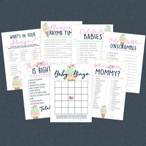 Ice Cream Baby Shower Game Pack INSTANT DOWNLOAD Ice Cream - Etsy
