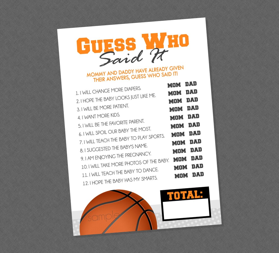 Basketball Guess Who Said It Baby Shower Game - INSTANT DOWNLOAD ...