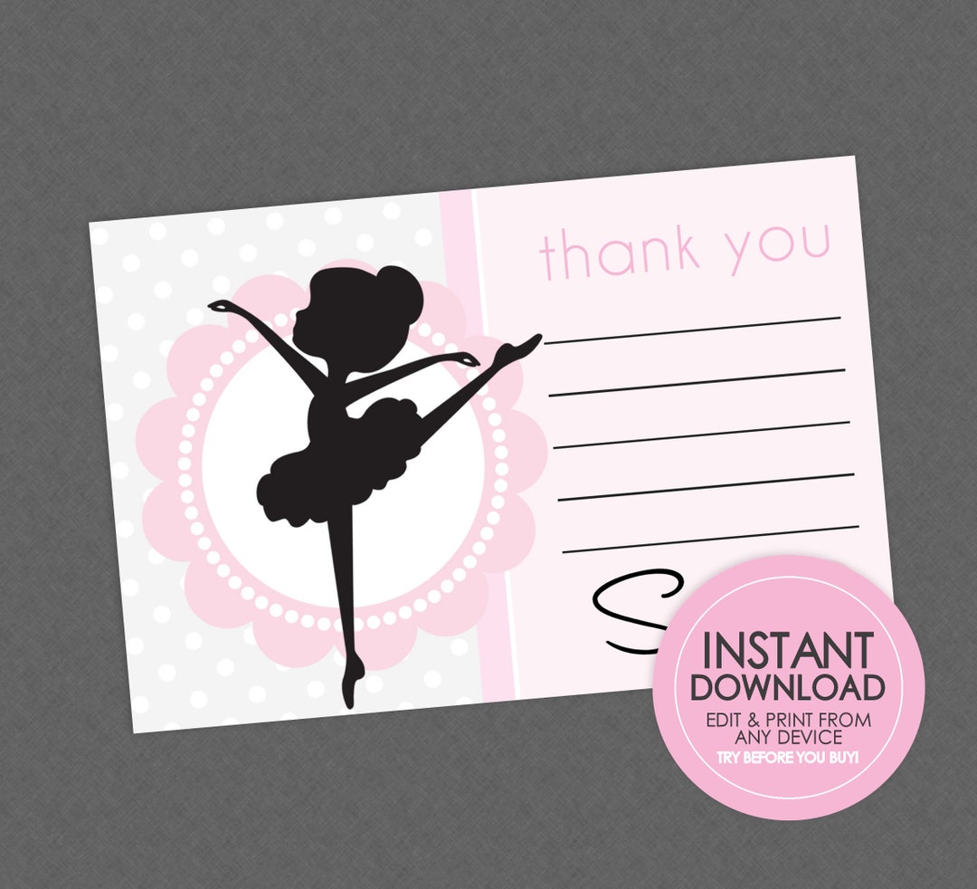 Ballerina Thank You EDITABLE INSTANT DOWNLOAD Dance Thank You Notes ...
