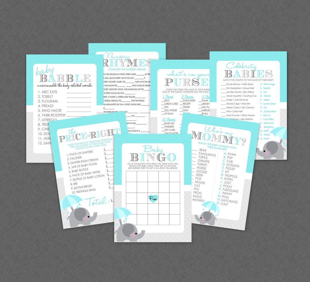 Elephant Baby Shower Game Pack - INSTANT DOWNLOAD - Elephant Shower ...
