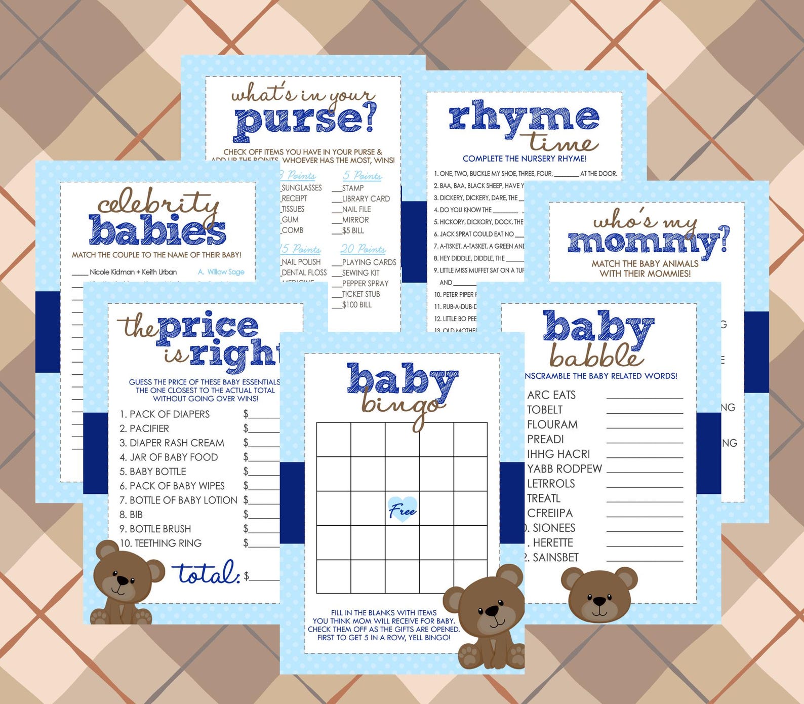 Teddy Bear Baby Shower Game Pack - INSTANT DOWNLOAD - Teddy Bear Baby ...