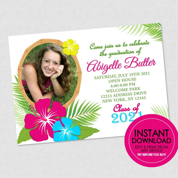 Luau Invitation With Photo - Etsy