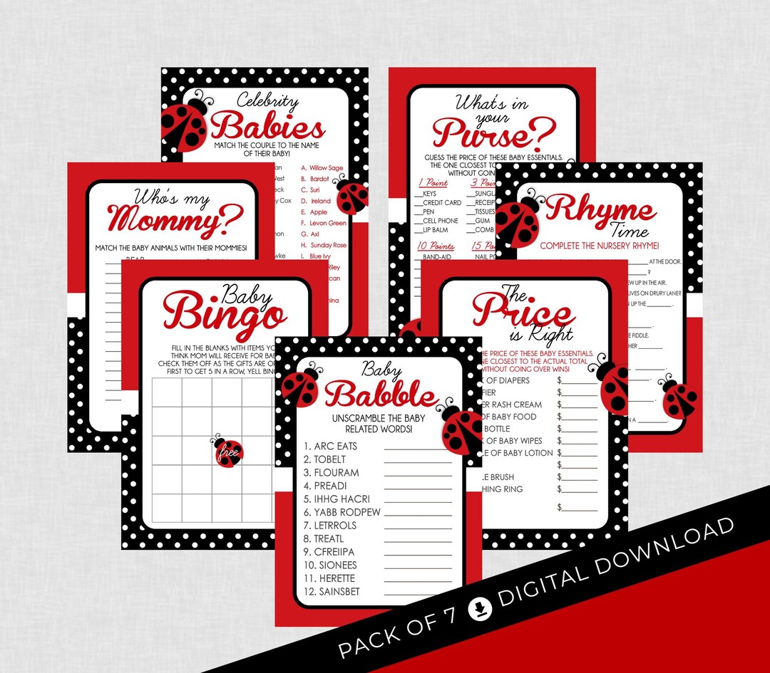 Ladybug Baby Shower Game Pack - INSTANT DOWNLOAD - Ladybug Shower Games ...