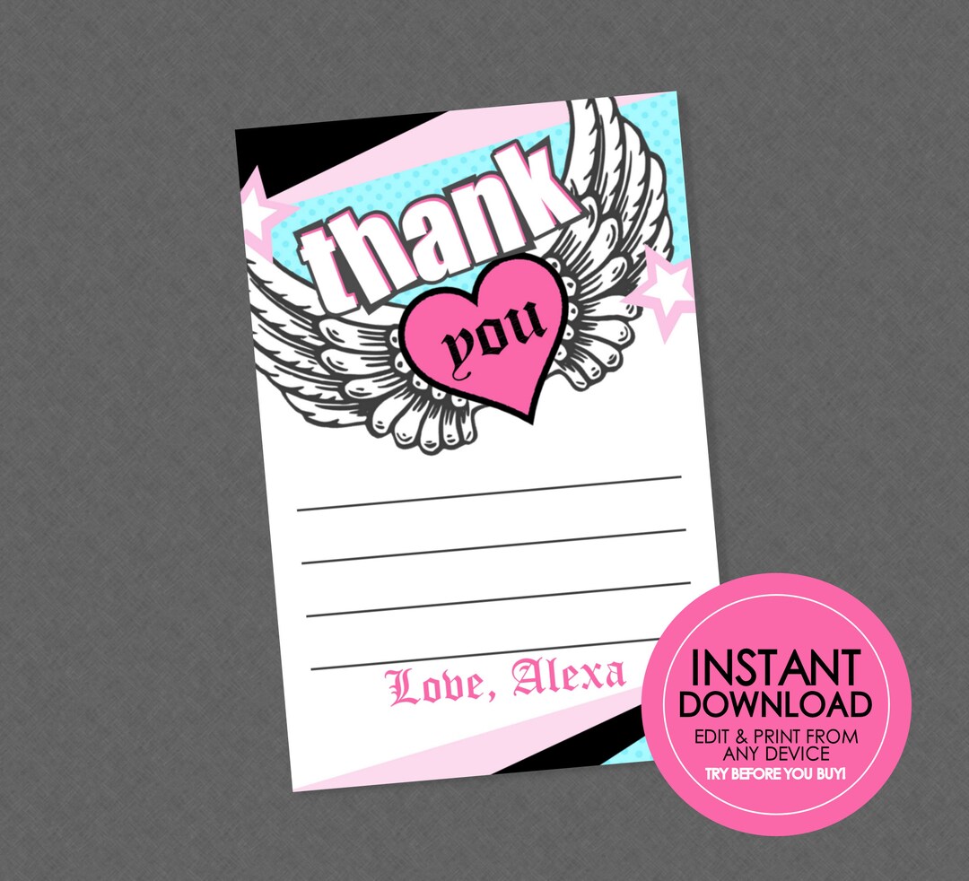Girl Rockstar Thank You EDITABLE INSTANT DOWNLOAD Rockstar Thank You ...