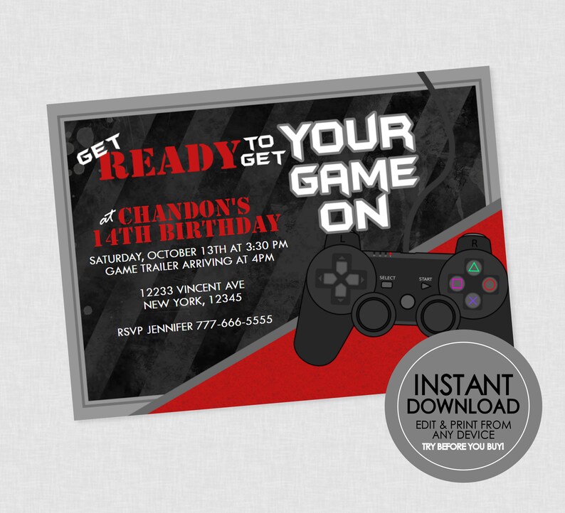 Game on Birthday Invite - EDITABLE INSTANT DOWNLOAD - Gaming Birthday ...