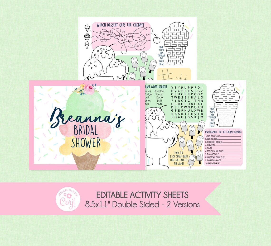 Ice Cream Party Activity Sheets EDITABLE INSTANT DOWNLOAD - Etsy