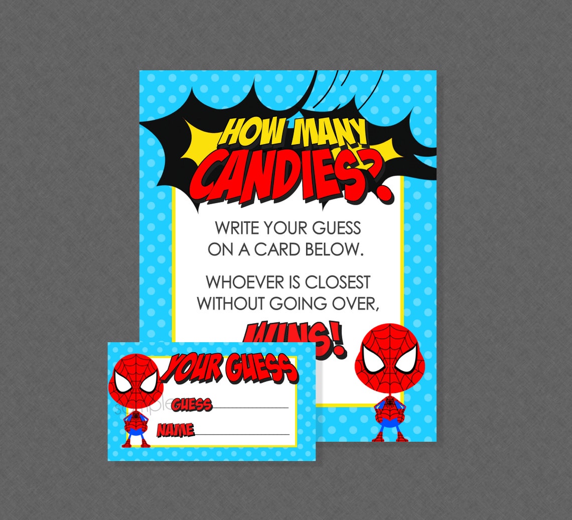 Superhero Guess How Many Candies Baby Shower Game - INSTANT DOWNLOAD ...