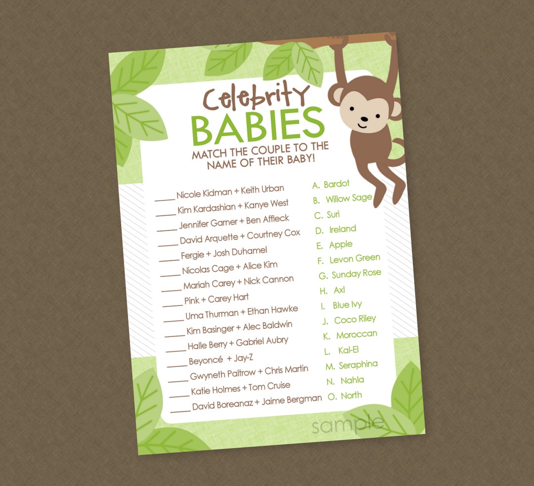 Monkey Celebrity Babies Shower Game INSTANT DOWNLOAD Jungle Shower ...