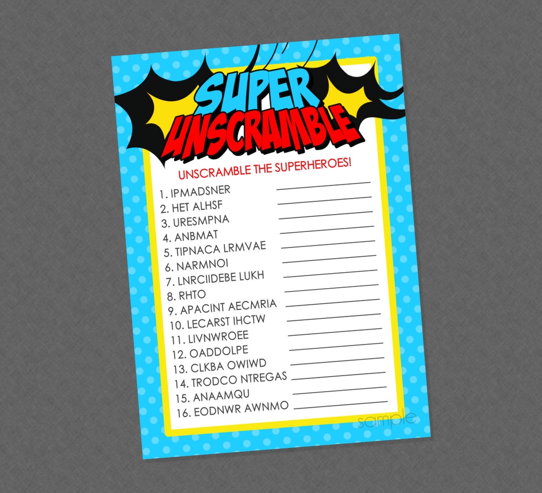 Superhero Unscramble Baby Shower Game - INSTANT DOWNLOAD- Superhero ...