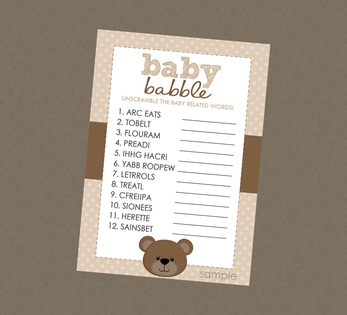 Teddy Bear Baby Word Unscramble Shower Game INSTANT DOWNLOAD - Etsy