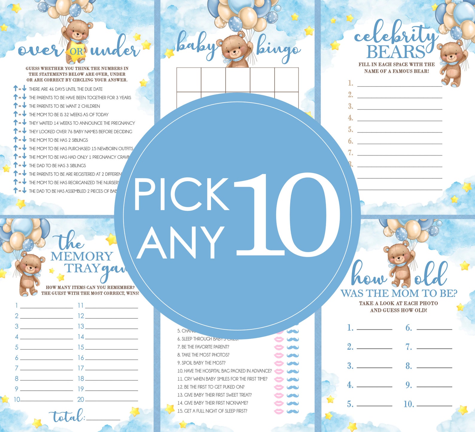 Bear Baby Shower Games PICK ANY 10 30 Games to Choose From Bearly Wait ...