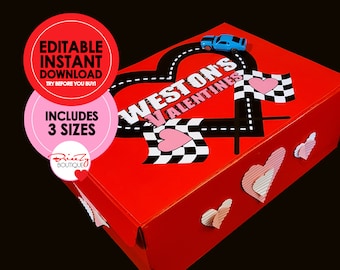 Race Car Track Printable for Valentines Box - EDITABLE INSTANT DOWNLOAD ...