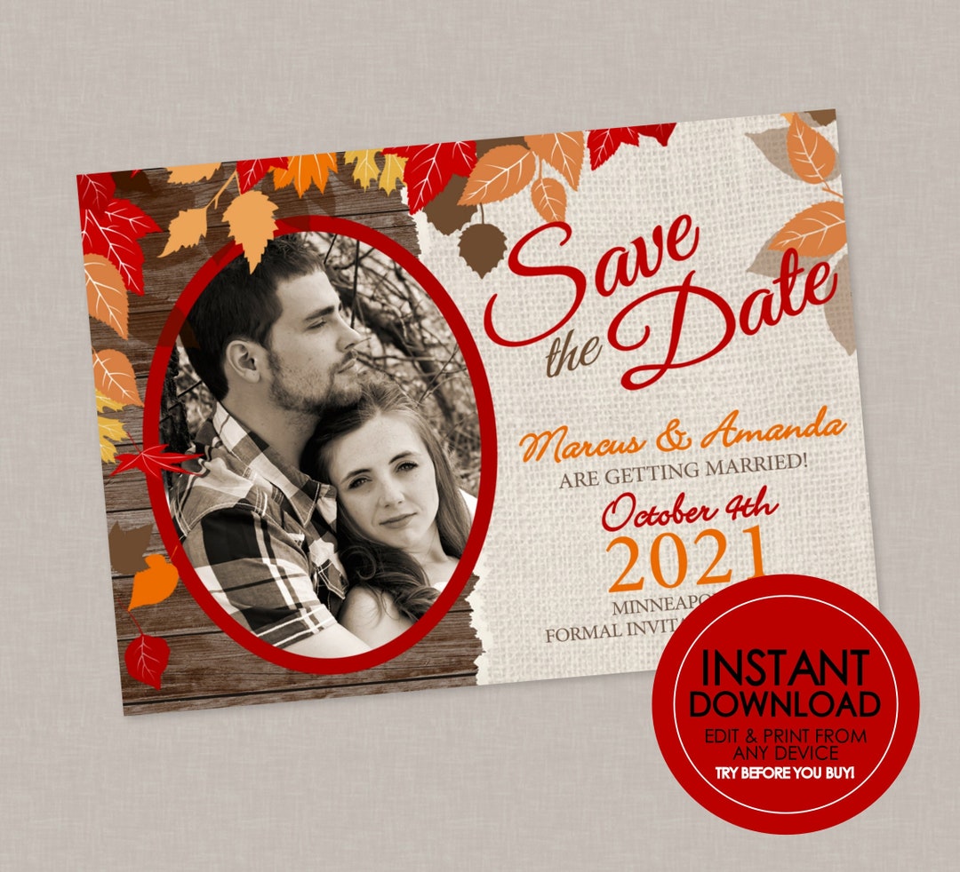 Fall in Love Save the Date - EDITABLE INSTANT DOWNLOAD - Fall Wedding ...