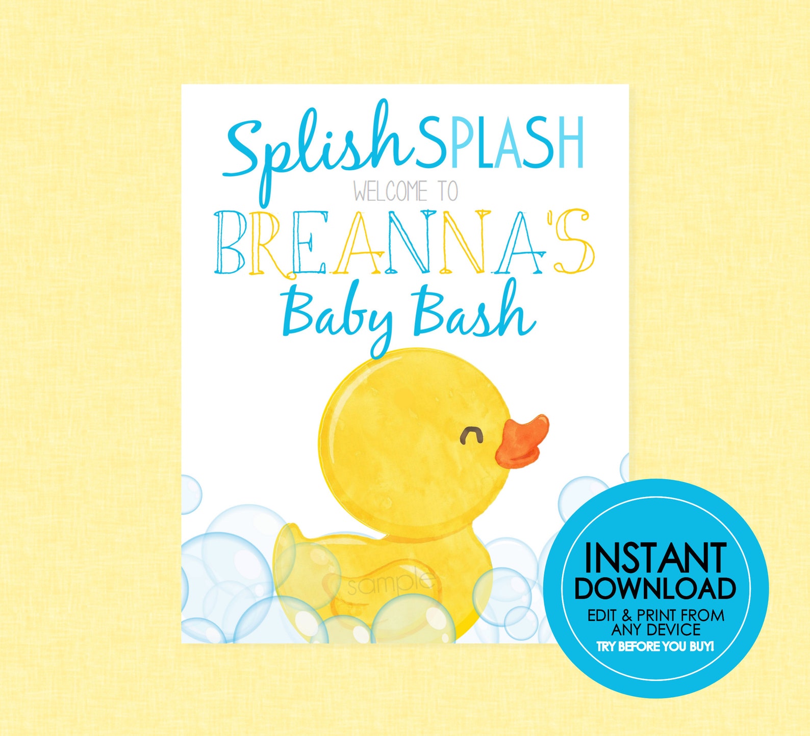 Duck Baby Shower Welcome Sign EDITABLE INSTANT DOWNLOAD | Etsy