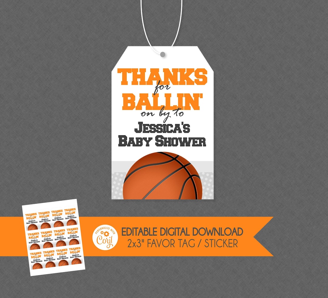 Basketball Baby Shower Favor Tag - EDITABLE INSTANT DOWNLOAD ...