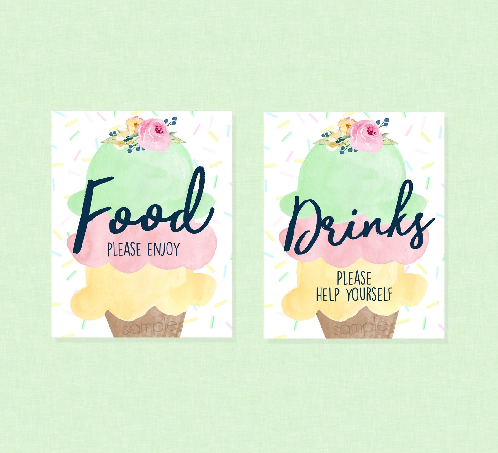 Ice Cream Food and Drinks Party Signs INSTANT DOWNLOAD Ice | Etsy