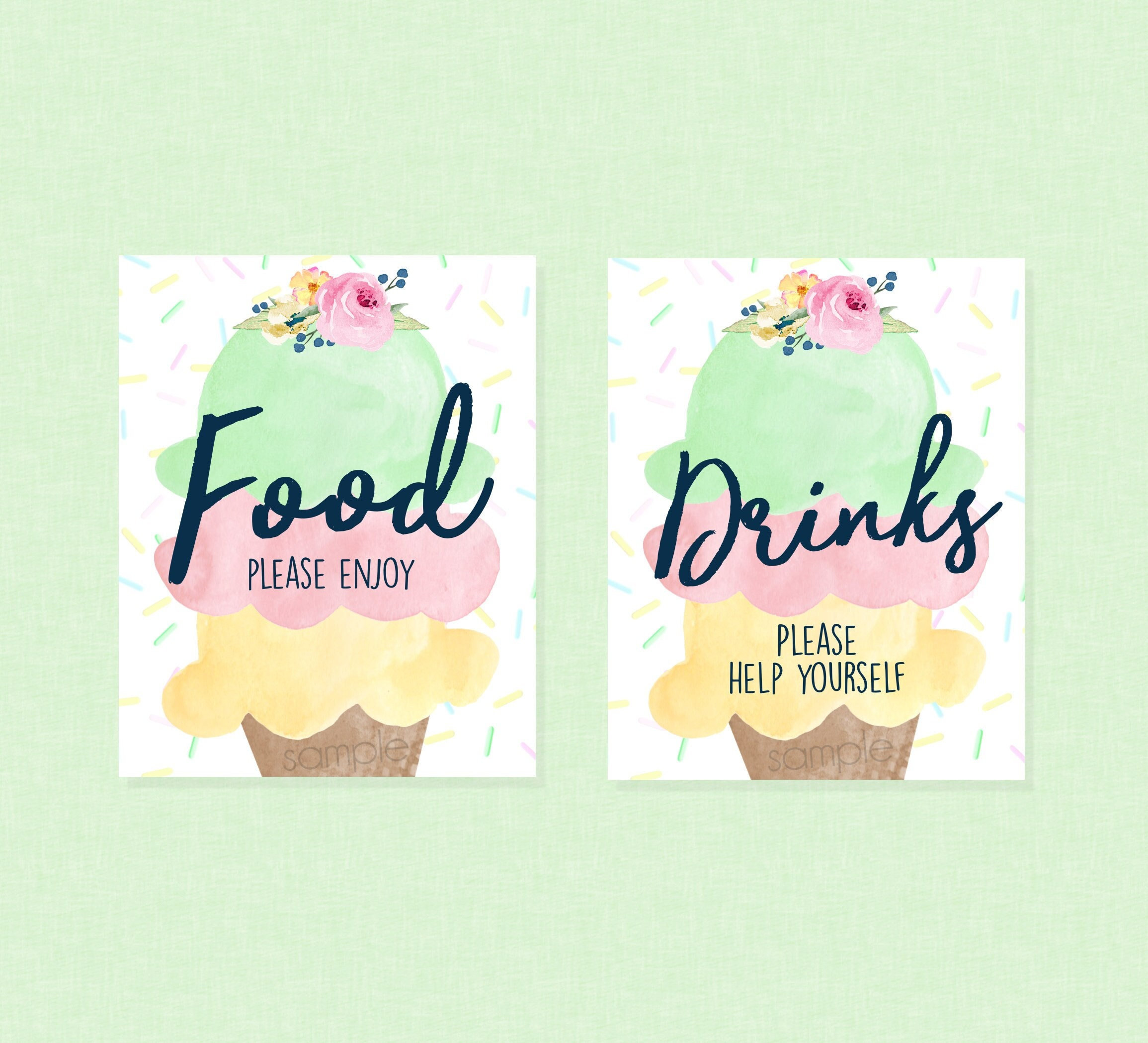 Ice Cream Food and Drinks Party Signs INSTANT DOWNLOAD Ice - Etsy