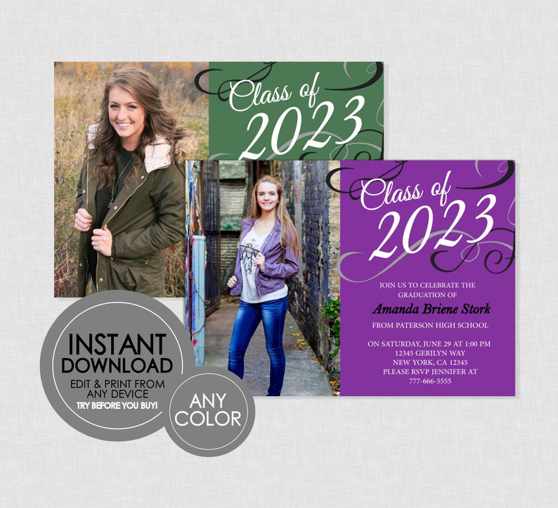 Graduation Photo Invitations in Any Color EDITABLE INSTANT - Etsy