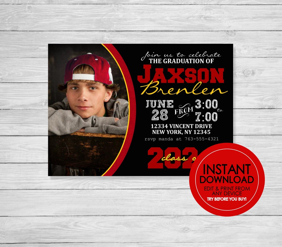 Graduation Photo Invitations EDITABLE INSTANT DOWNLOAD Graduation Party ...