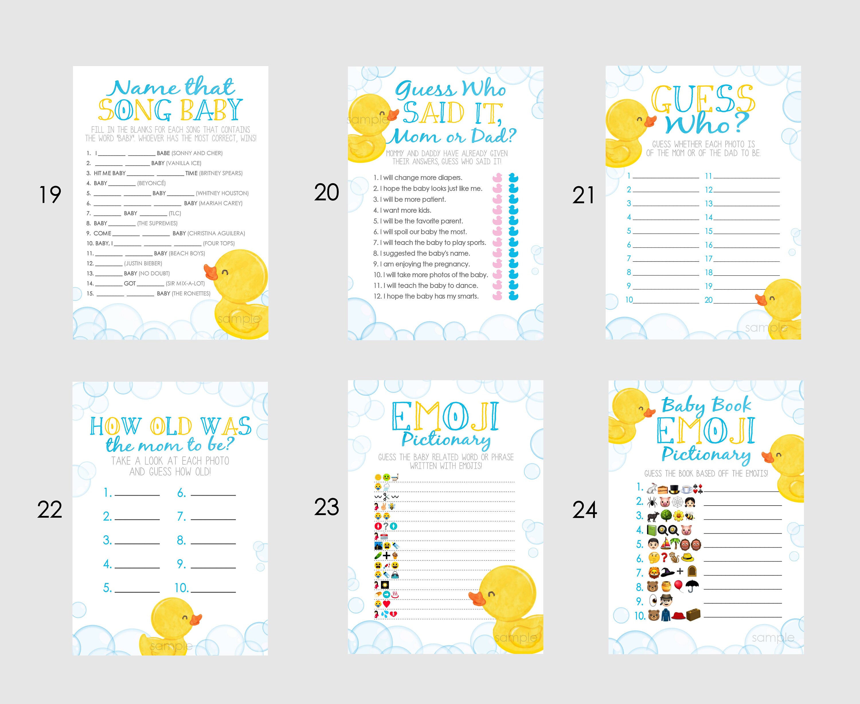 Rubber Duck Baby Shower Games - PICK ANY 10 - 30 Games to Choose From ...