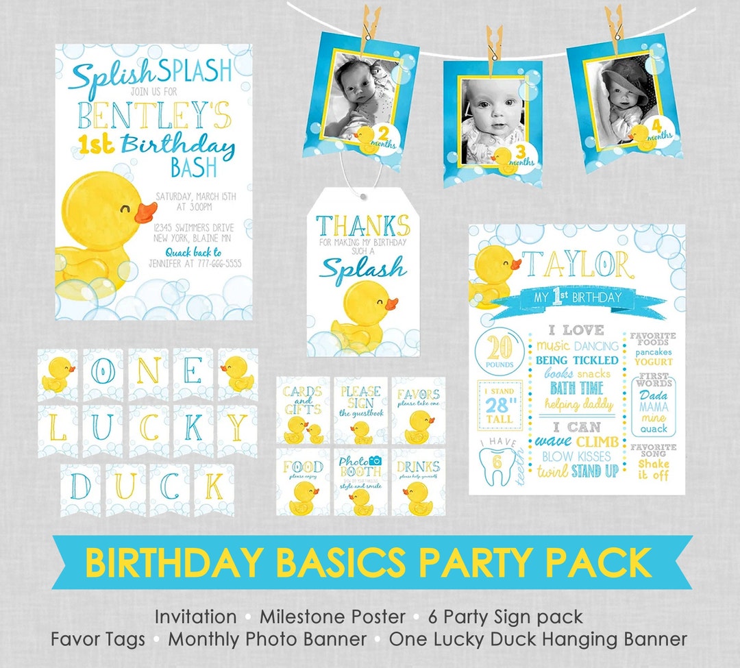 Rubber Duck Birthday Basics Party Pack - INSTANT DOWNLOAD - Invitation ...