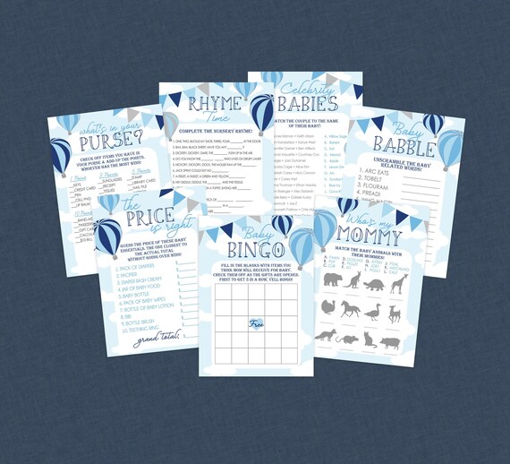 Blue Balloon Baby Shower Game Pack INSTANT DOWNLOAD | Etsy