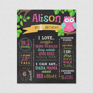 Owl Birthday Milestone Poster EDITABLE INSTANT DOWNLOAD Owl Birthday ...