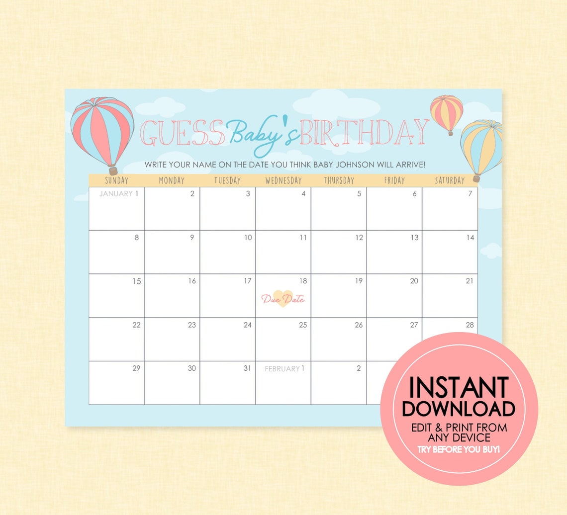 Hot Air Balloon Guess Baby's Birthday Shower Game - Etsy