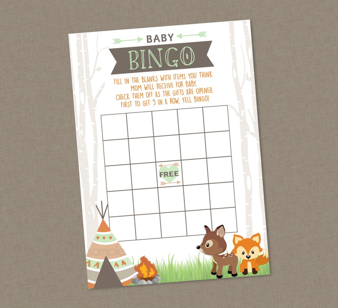 Woodland Baby Shower Bingo - INSTANT DOWNLOAD - Woodland Baby Shower ...